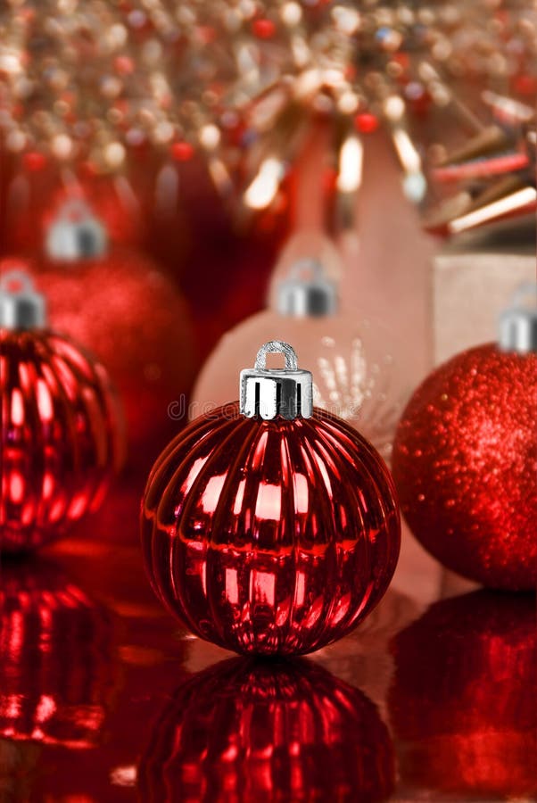Red Decorative Christmas Ornaments Stock Photo - Image of bauble, gold ...