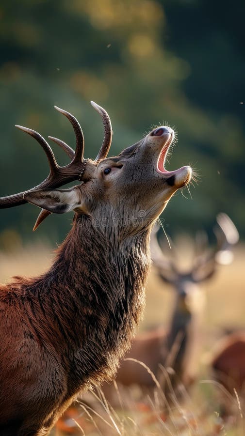 Red Deer Bellowing among Does Stock Illustration - Illustration of ...