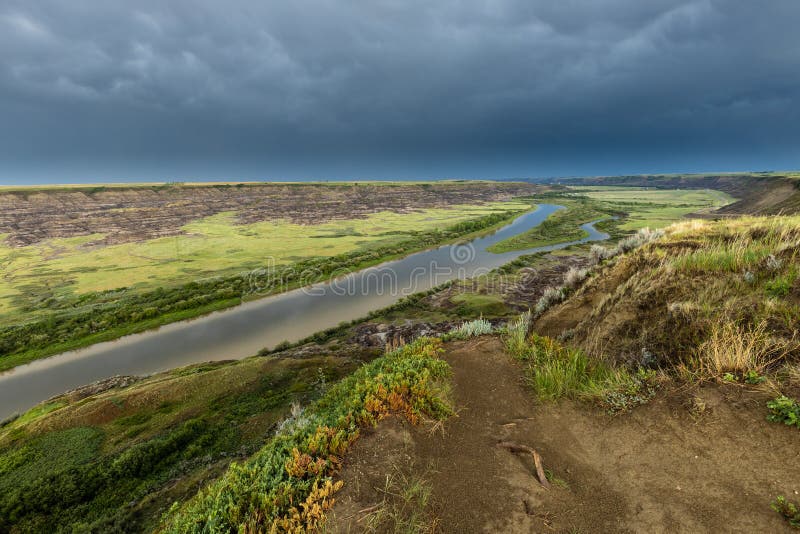 Red Deer River Valley at Drumheller in Alberta Canada Stock Photo ...