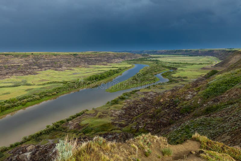 Red Deer River Valley at Drumheller in Alberta Canada Stock Photo ...