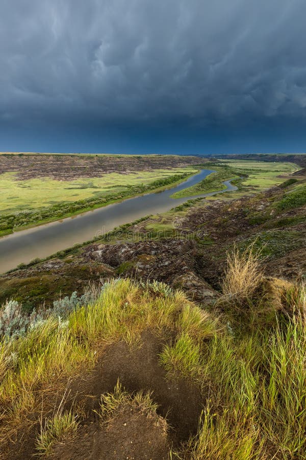 Red Deer River Valley at Drumheller in Alberta Canada Stock Photo ...