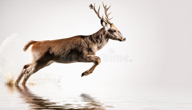 Deer Jumping on White Background with Back Light, Studio Image Stock ...