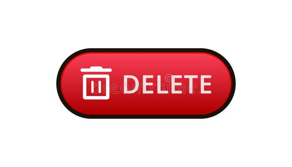 Red Delete Button Icon with White Trash Can Symbol on Oval Shape Stock ...