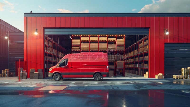 The Red Delivery Van Outside the Warehouse. AI Generated Stock Photo ...
