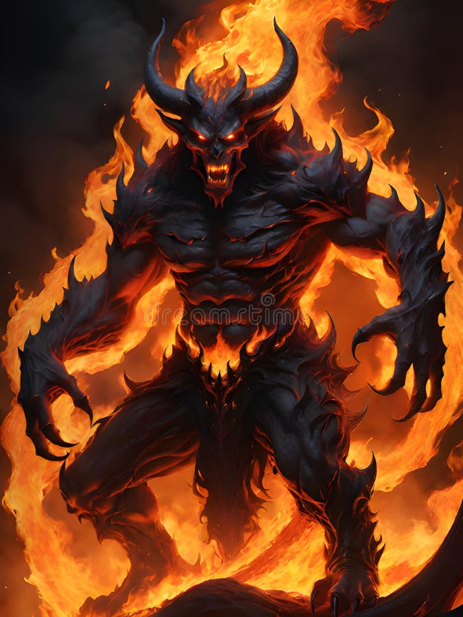 Red Demon Fire Flames on Black Background Stock Illustration ...