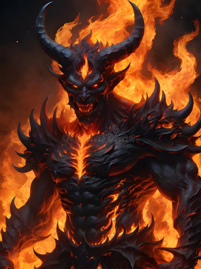 Red Demon Fire Flames on Black Background Stock Illustration ...