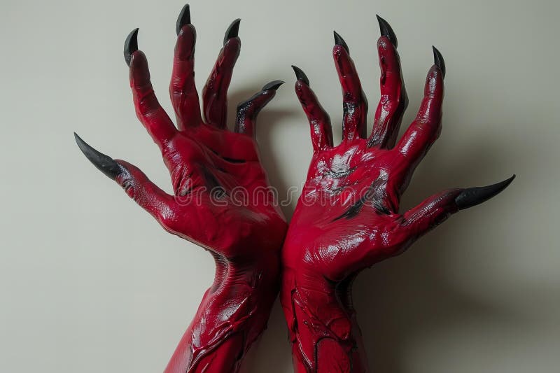 Red Demon Hands with Black Nails, White Background, Hyper Realistic ...