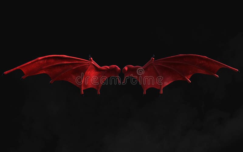 Red Wings of Demon on Black Background. Stock Illustration ...
