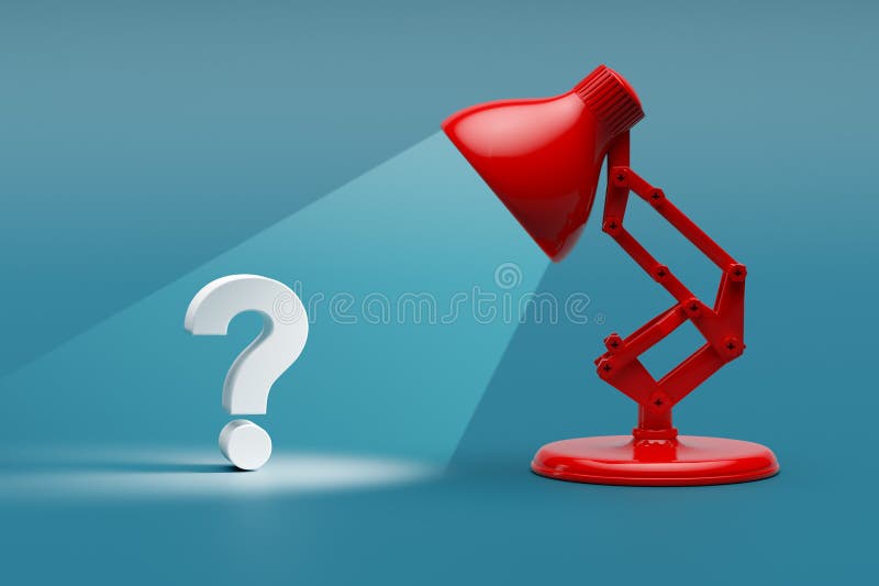 Red Desk Lamp Illuminating Question Mark Symbol on Blue Background ...