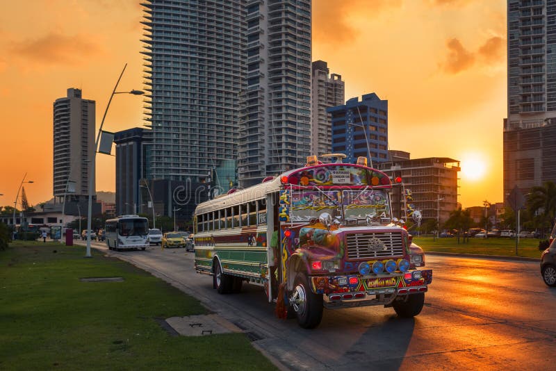 Red Devil Bus in Panama City with Modern Building on the Background at ...