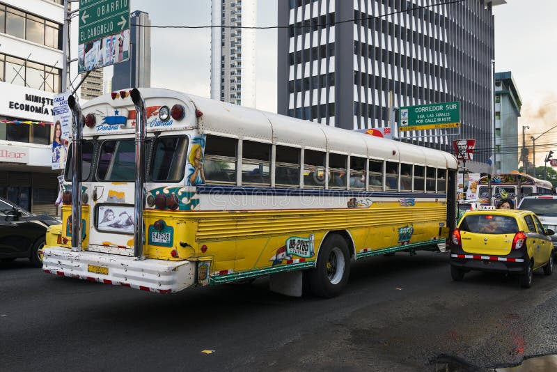 Red Devil Bus in Panama City with Modern Building on the Background at ...