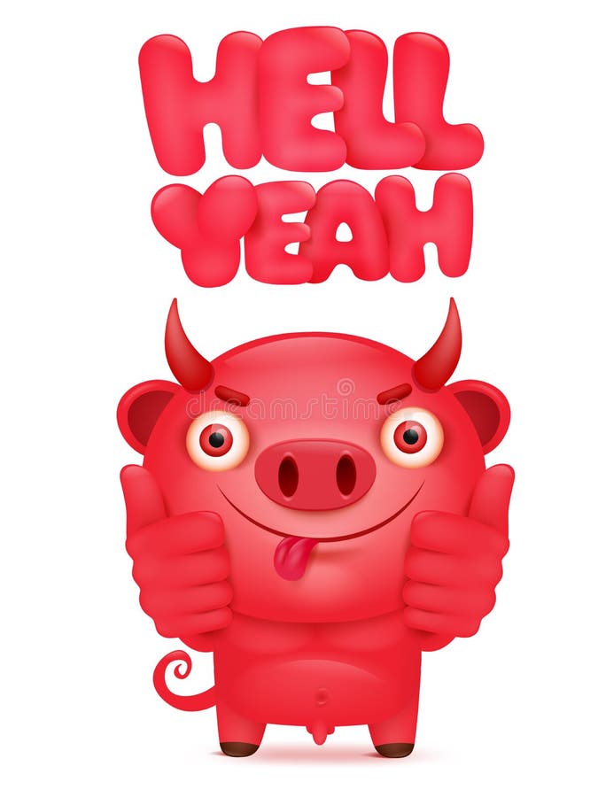 Red Devil Cartoon Emoticon Character with Hell Yeah Title Stock ...