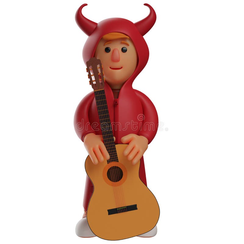 Red Devil 3D Cartoon Design Standing with a Guitar Stock Illustration ...
