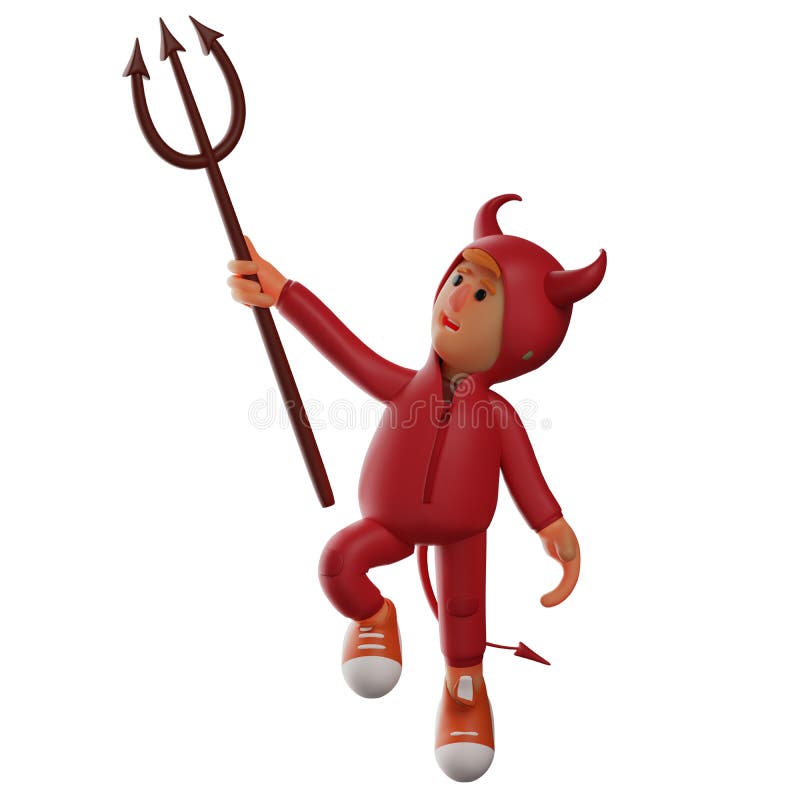 Red Devil 3D Cartoon Illustration Pointing the Trident Up Stock ...