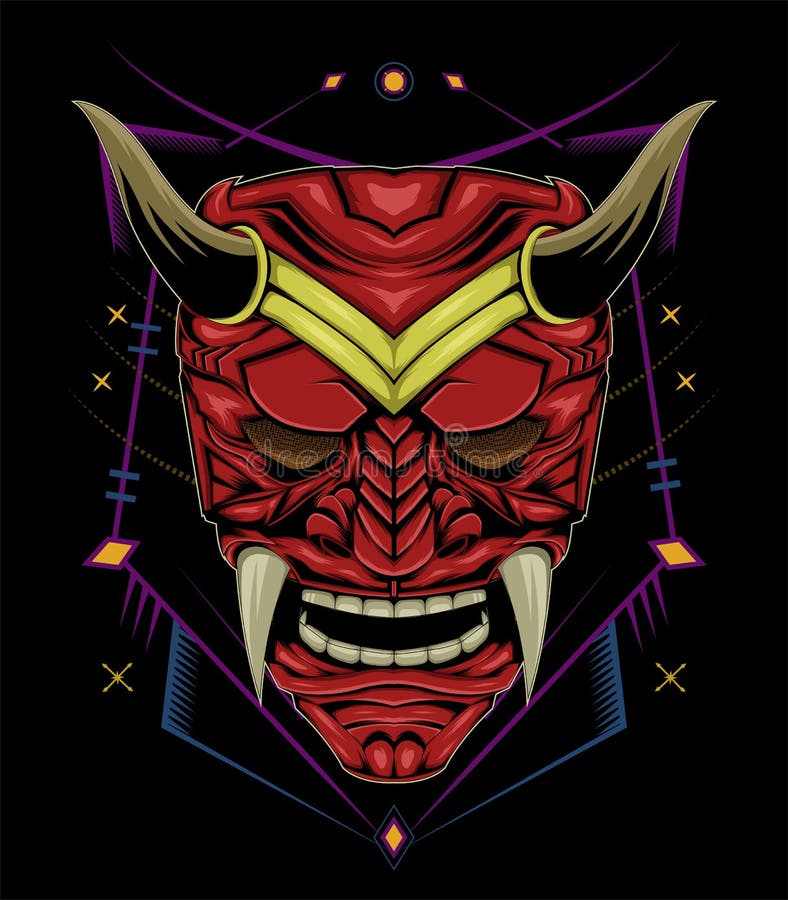 Oni Mask Devil Foor Tattoos Black and White Scary Japanese Demon Mask ...