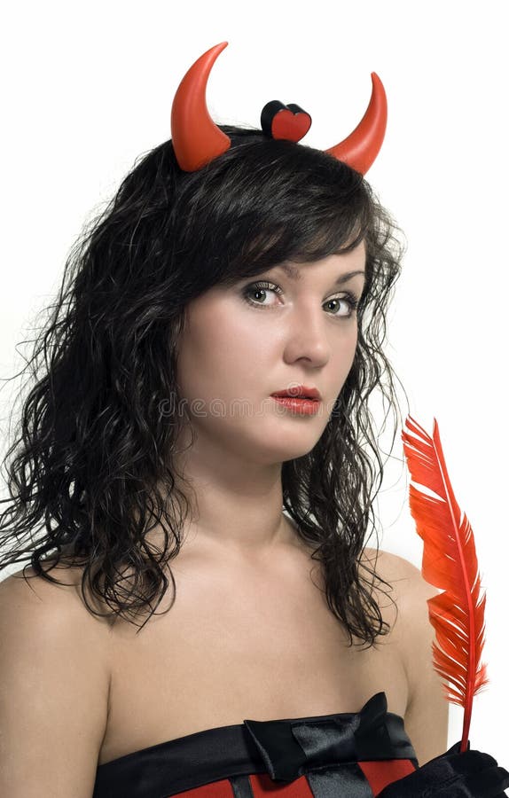 Red Devil Girl with a Contract Stock Image - Image of costume ...