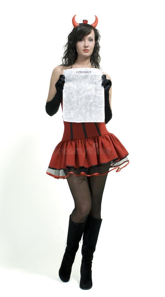 Red Devil Girl with a Contract Stock Image - Image of hell, arrow: 13347929