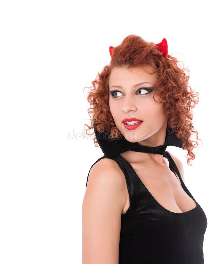 Red Devil Girl Looking Back Stock Photo - Image of looking, lovely ...