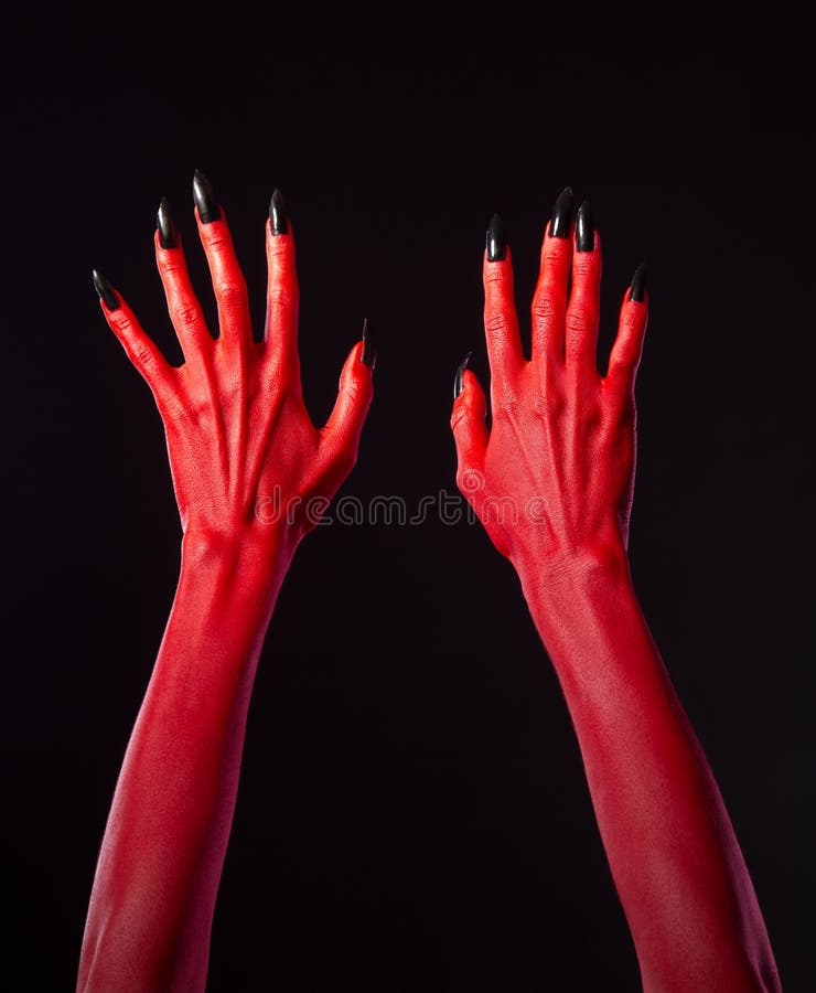 Red Devil S Hands with Black Nails, Red Hands of Satan, Halloween Theme ...