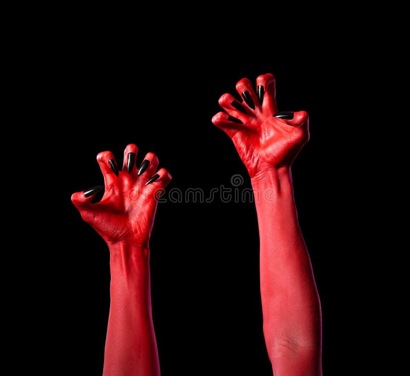 Red Devil Hands Holding Paper Scroll Stock Photo - Image of devil ...