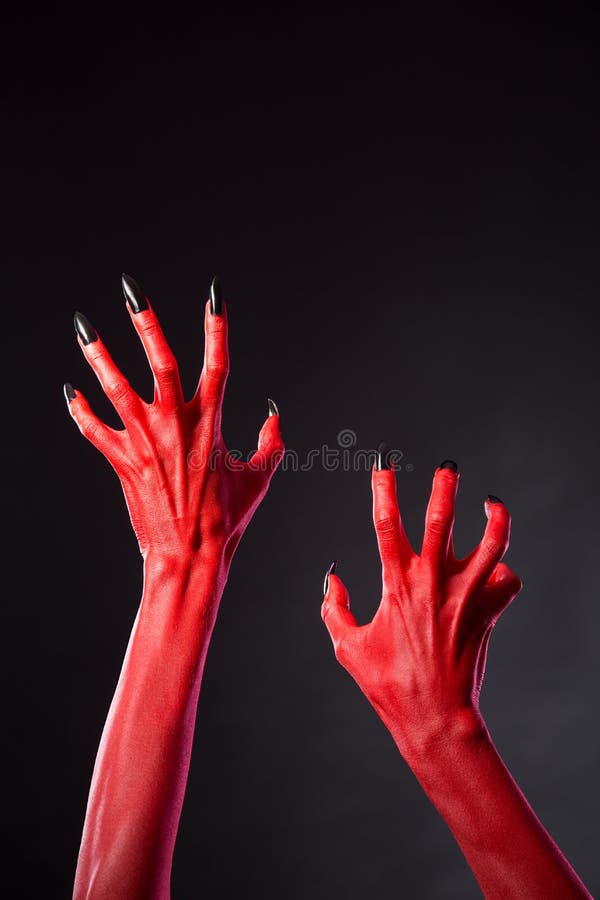 Red Devil Hands Holding Paper Scroll Stock Photo - Image of devil ...