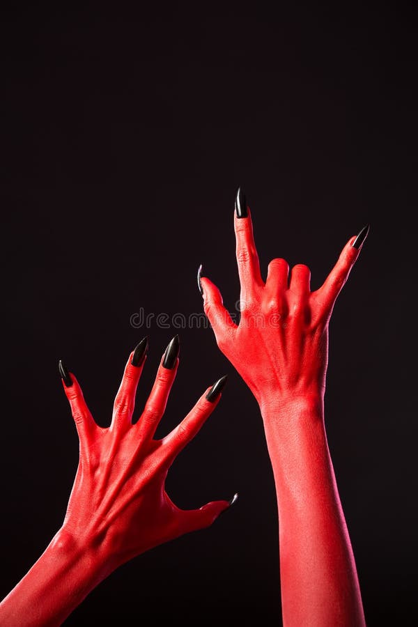 Red Devil S Hands with Black Nails, Red Hands of Satan, Halloween Theme ...