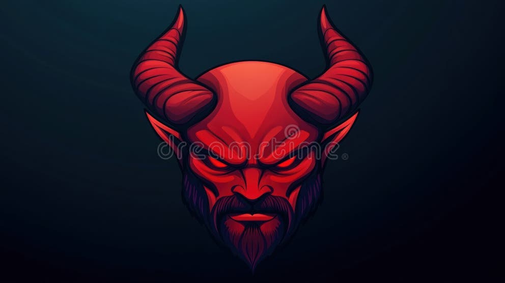 A Red Devil Head with Horns and a Long Beard, AI Stock Image - Image of ...