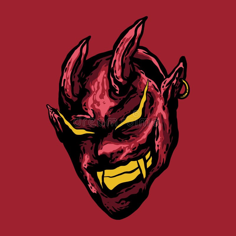 Red Devil Head Smile Vector Illustration Stock Vector - Illustration of ...