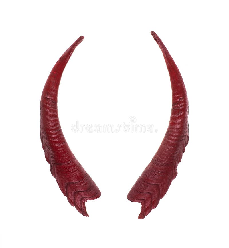 Red Devil Horns Isolated on White Stock Photo - Image of mythical ...