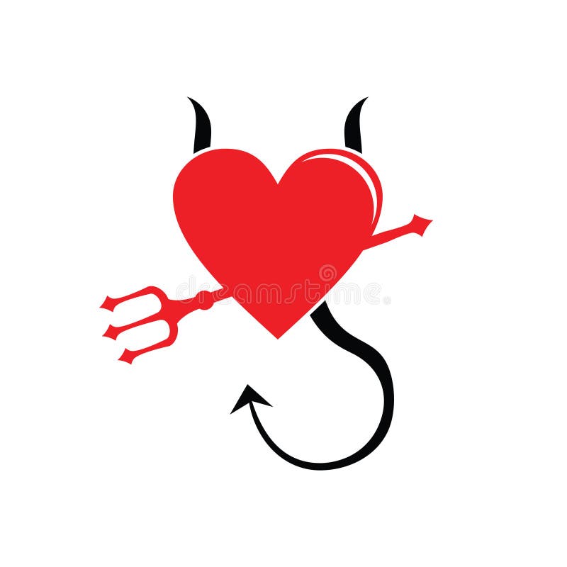 Red Devil Love Heart Shape with Horn and Trident Fork Logo Design Stock ...