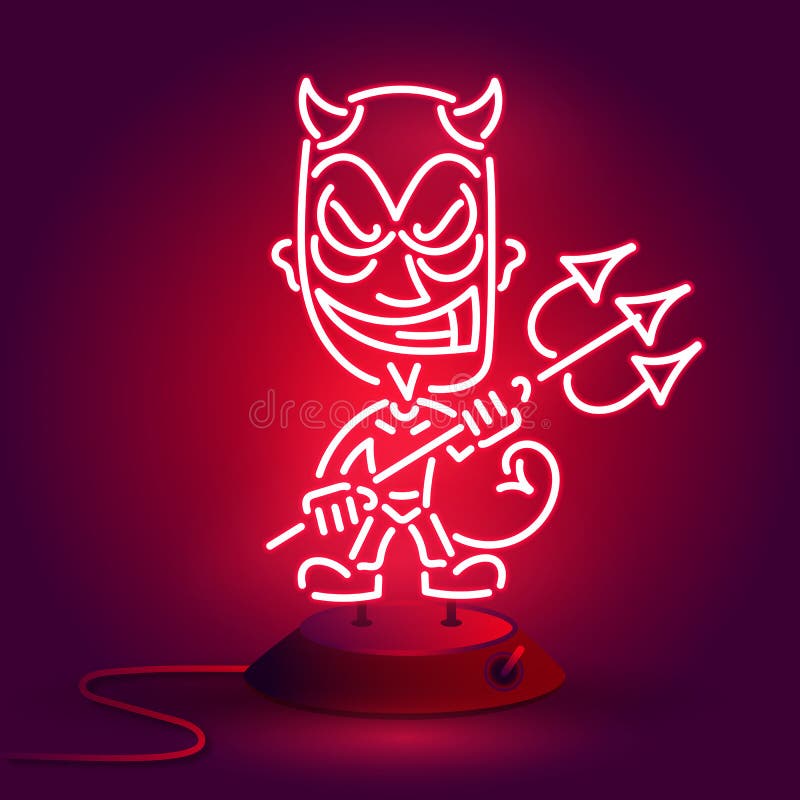 Red Devil Neon.Young Demon or Devil, Vector Illustration Stock Vector ...