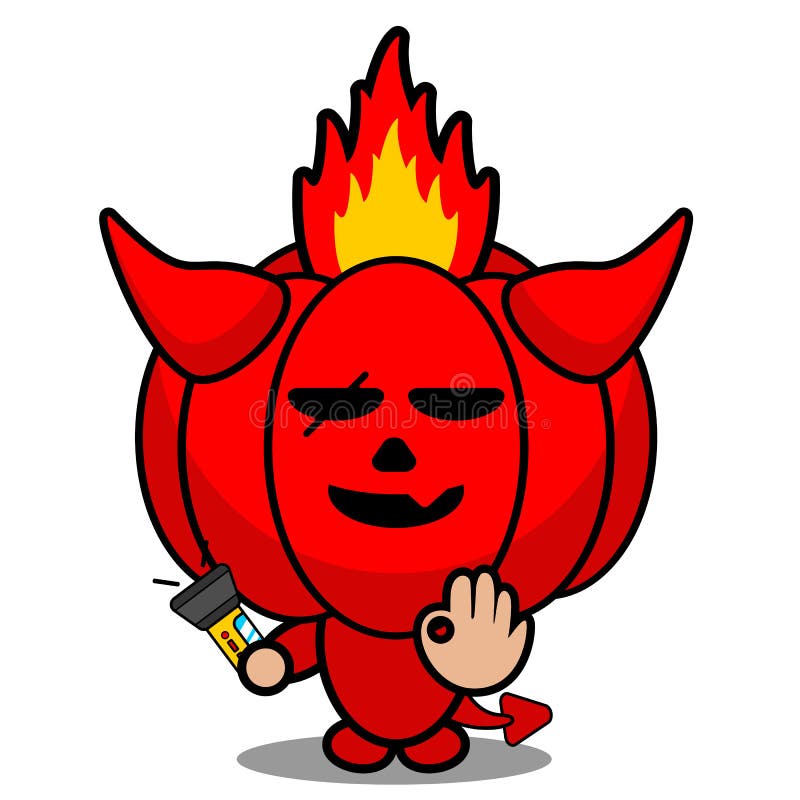 Red Devil Pumpkin Mascot Holding Flashlight Stock Vector - Illustration ...
