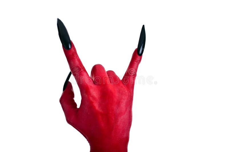 Rock Sign, Red Devil Hand with Black Nails Stock Photo - Image of ...