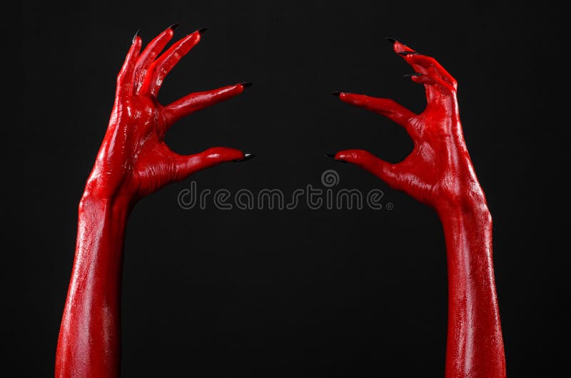 Red Devil S Hands with Black Nails, Red Hands of Satan, Halloween Theme ...