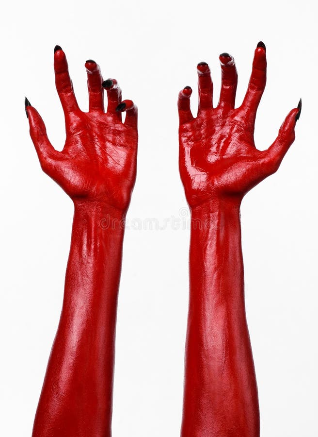 Red Devil S Hands with Black Nails, Red Hands of Satan, Halloween Theme ...