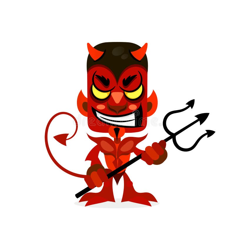 The Red Devil Smiles with a Trident in His Hands. Stock Vector ...