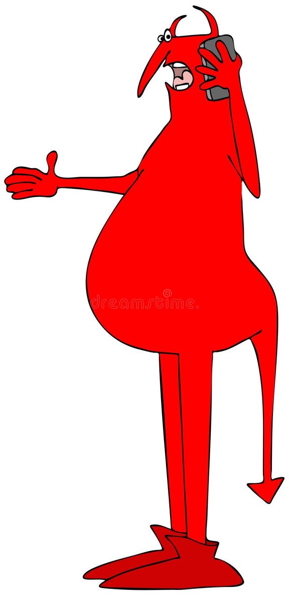 Red Devil Talking on a Cell Phone Stock Illustration - Illustration of ...