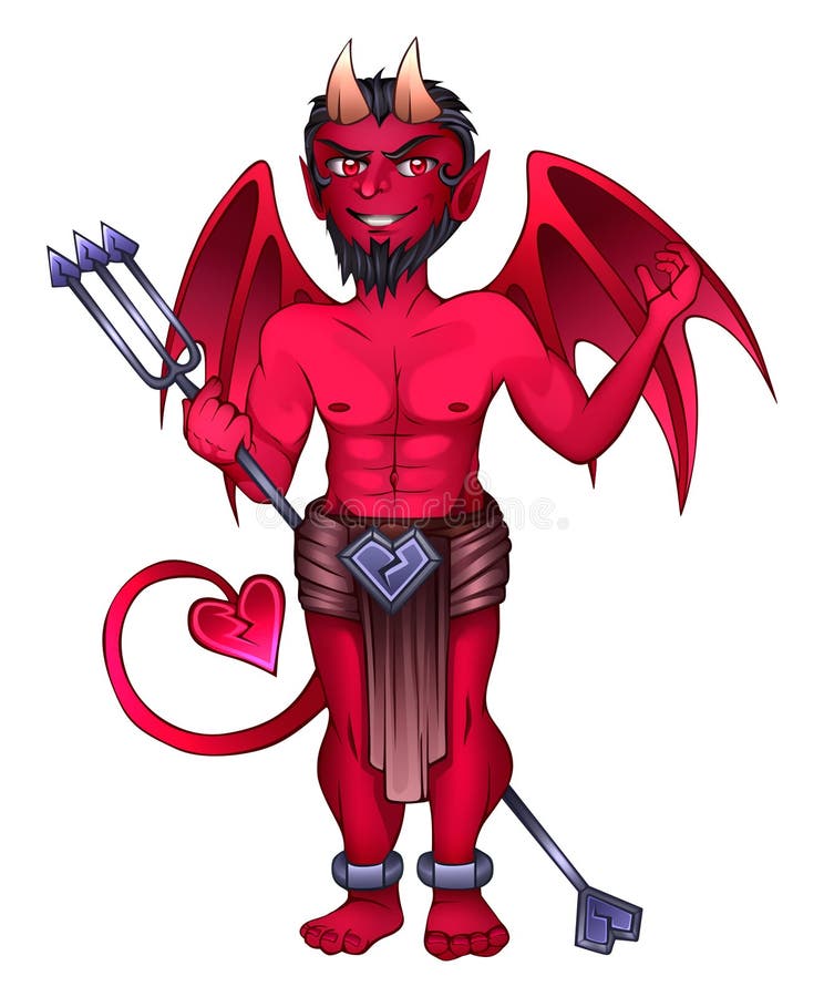 Red devil with a trident stock image. Illustration of halloween - 237571719