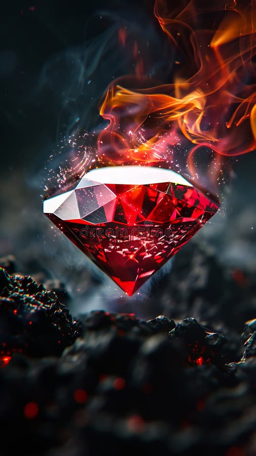 A Red Diamond is on Fire with Smoke Stock Image - Image of flame ...