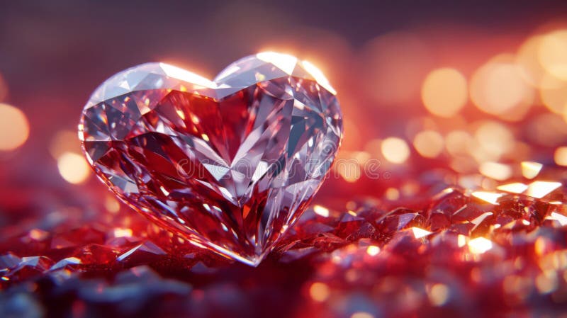 Red Diamond Heart Gemstone on Red Crystals Stock Illustration ...