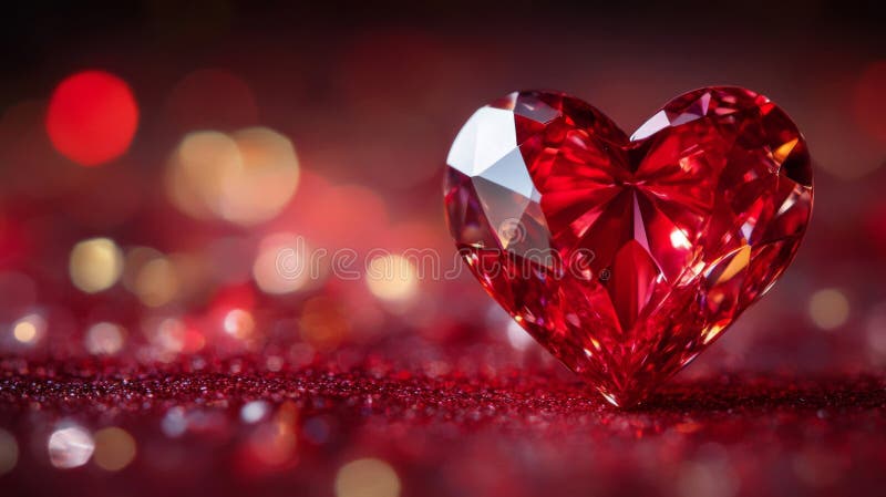 Red Diamond Heart on Red Glitter Background Stock Illustration ...