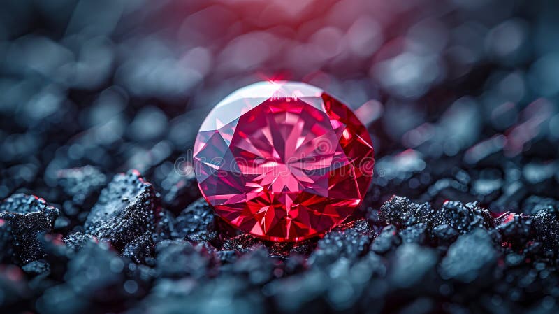 A Red Diamond is Sitting on Top of Black Rocks Stock Photo - Image of ...