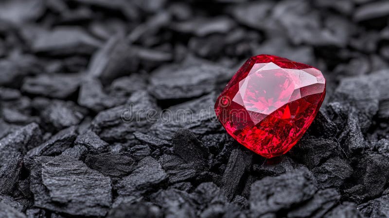 A Red Diamond Sitting on Top of a Pile of Coal Stock Image - Image of ...
