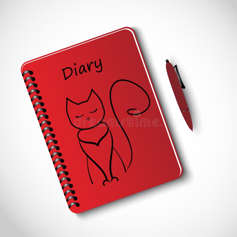 Red Diary and Pen, Notebook, Set Stock Vector - Illustration of write ...