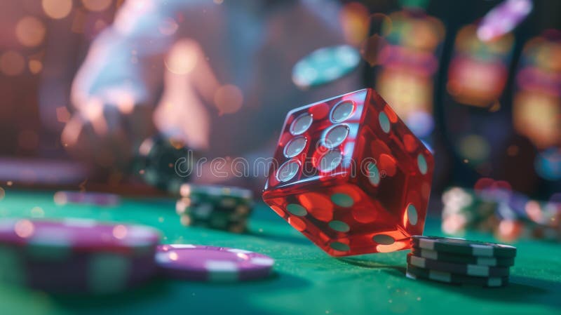 The Red Dice Rolling. AI Generated Stock Photo - Image of shiny, table ...