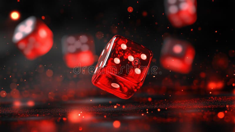 Red Dice Falling on Black Surface with Red Glitter, Gambling Addiction Concept Stock Photo ...