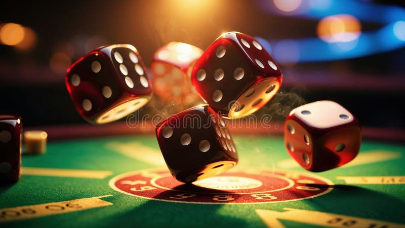 Red Dice Falling on Green Felt Casino Game Table Stock Illustration ...