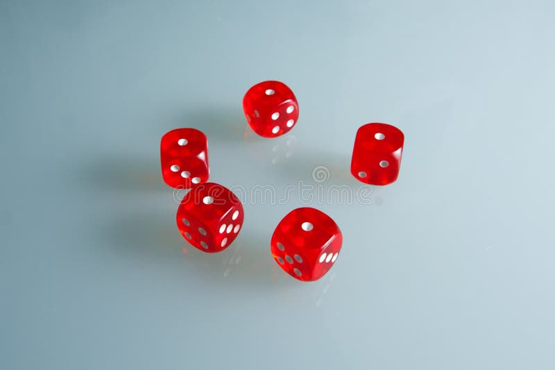 Red Dice on the Glass. Five Dice with the Value of `one` Stock Photo ...