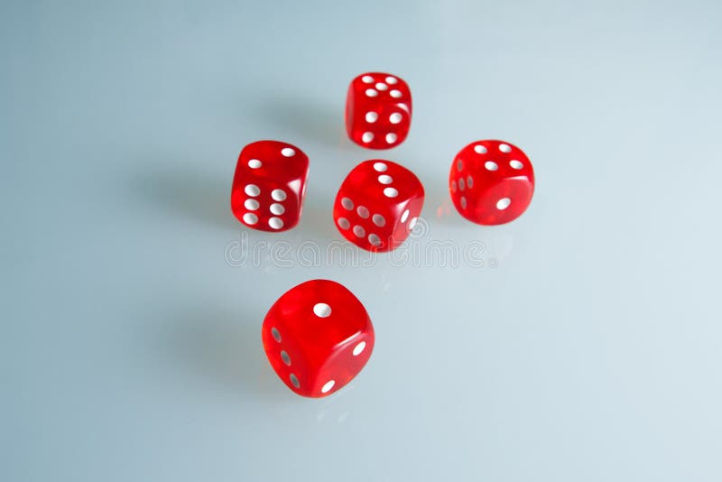Red Dice on the Glass. Five Dice with the Value of `two` Stock Photo ...