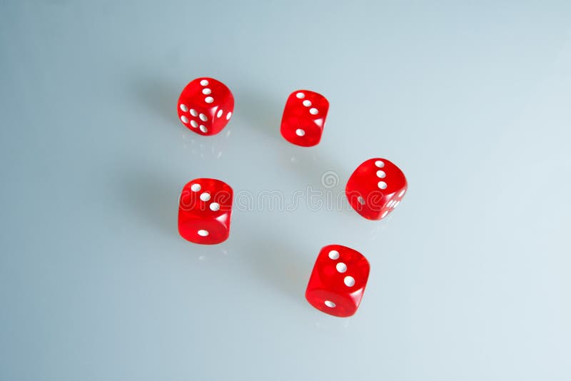 Red Dice on the Glass. Five Dice with the Value of `three` Stock Photo ...